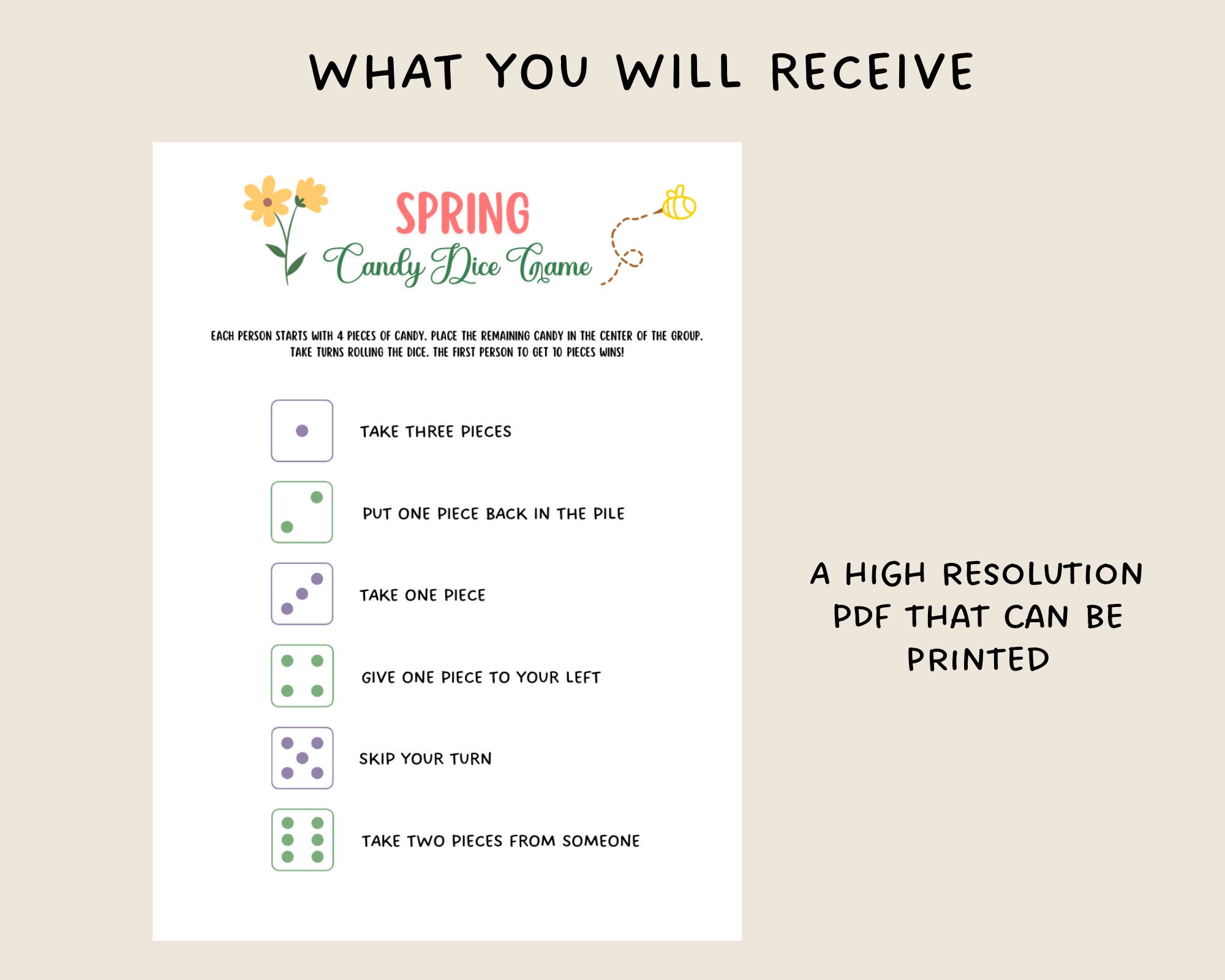 Spring Candy Dice Game Printable Spring Activity Adults & - Etsy