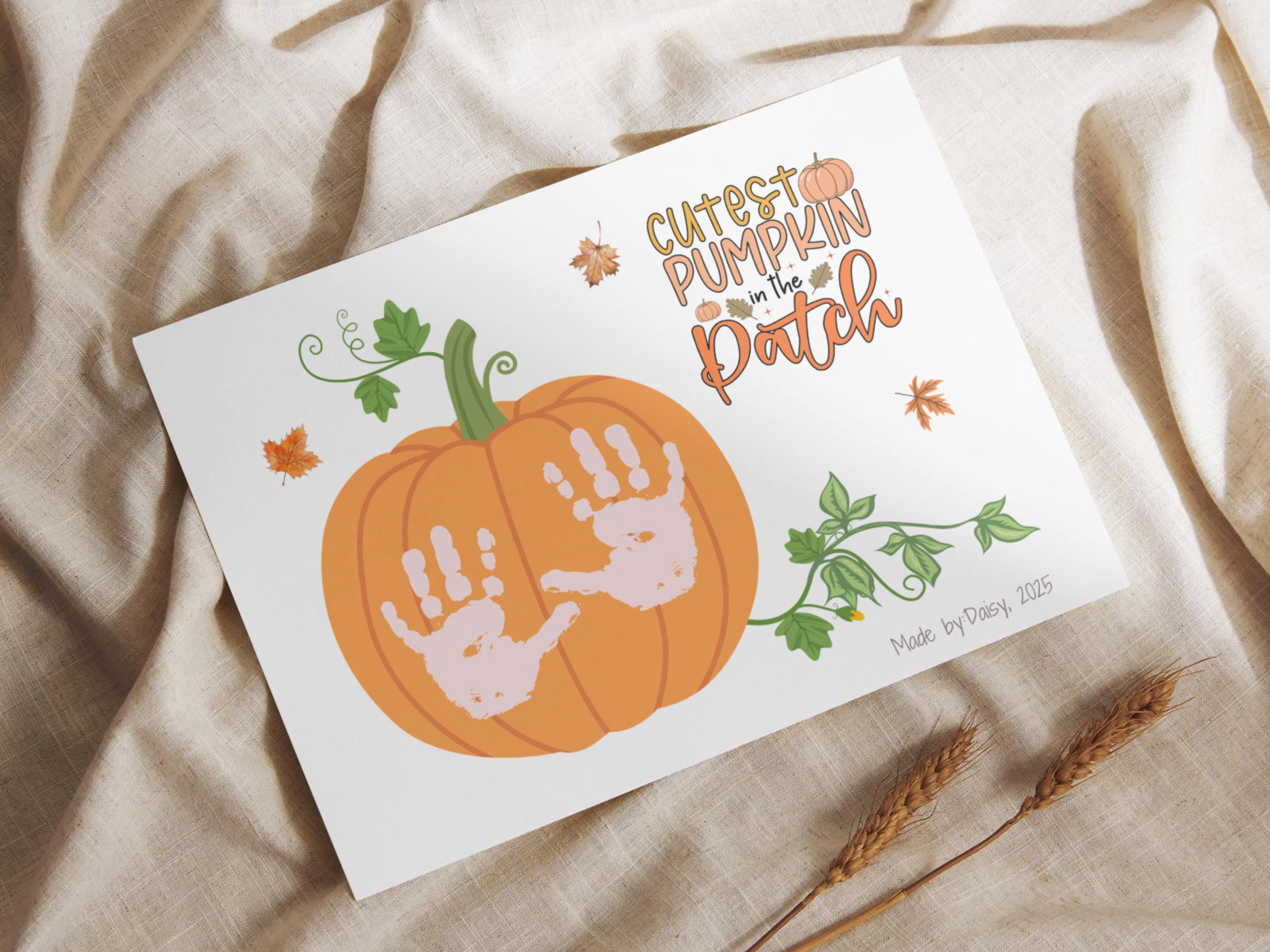 Pumpkin Handprint Craft Printable, Fall Autumn Activity DIY Footprint ...