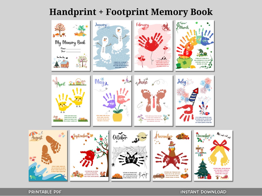 Handprint Memory Book Printable, DIY Footprint Art Kids Activity ...