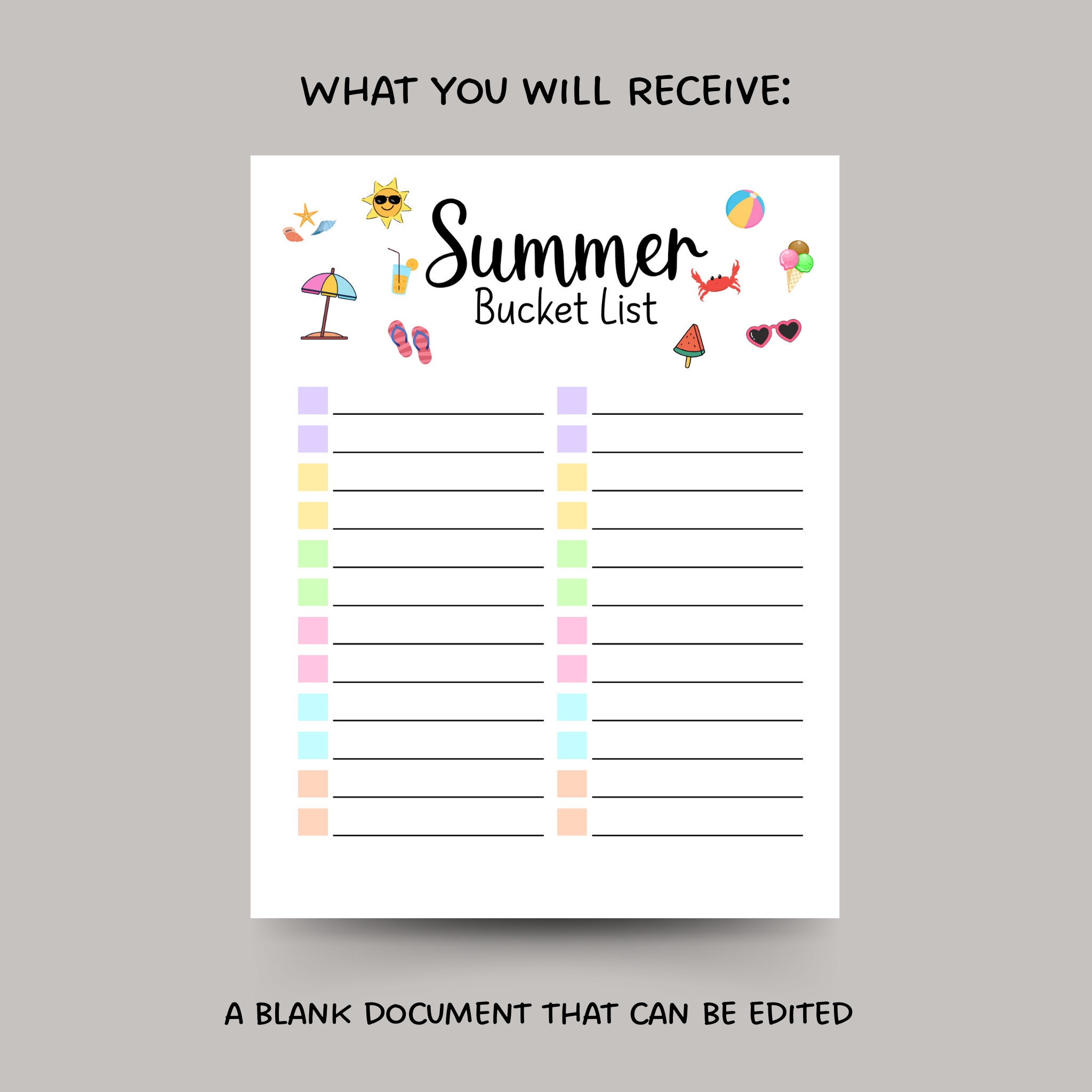 Summer Bucket List Printable, Editable Summer Break Template, Fun ...
