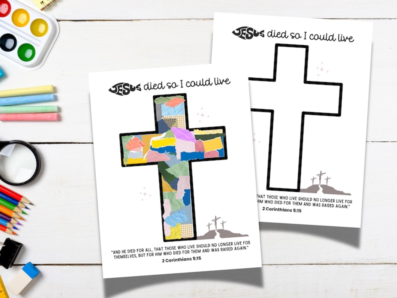 Christian Easter Torn Paper Craft Printable, Cross Scripture DIY ...