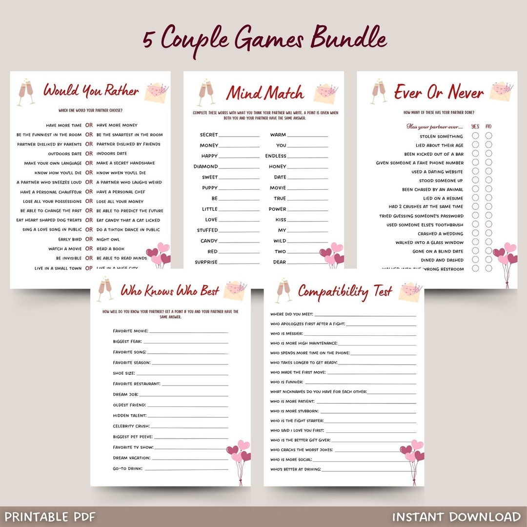 Couple Games Printable, Date Night Games, Marriage Anniversary Games ...