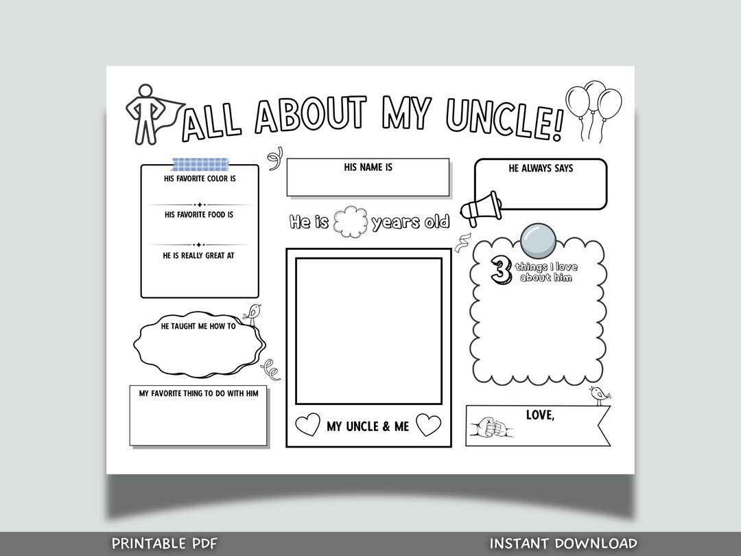 All About My Uncle Survey Printable, DIY Gift Birthday Card ...