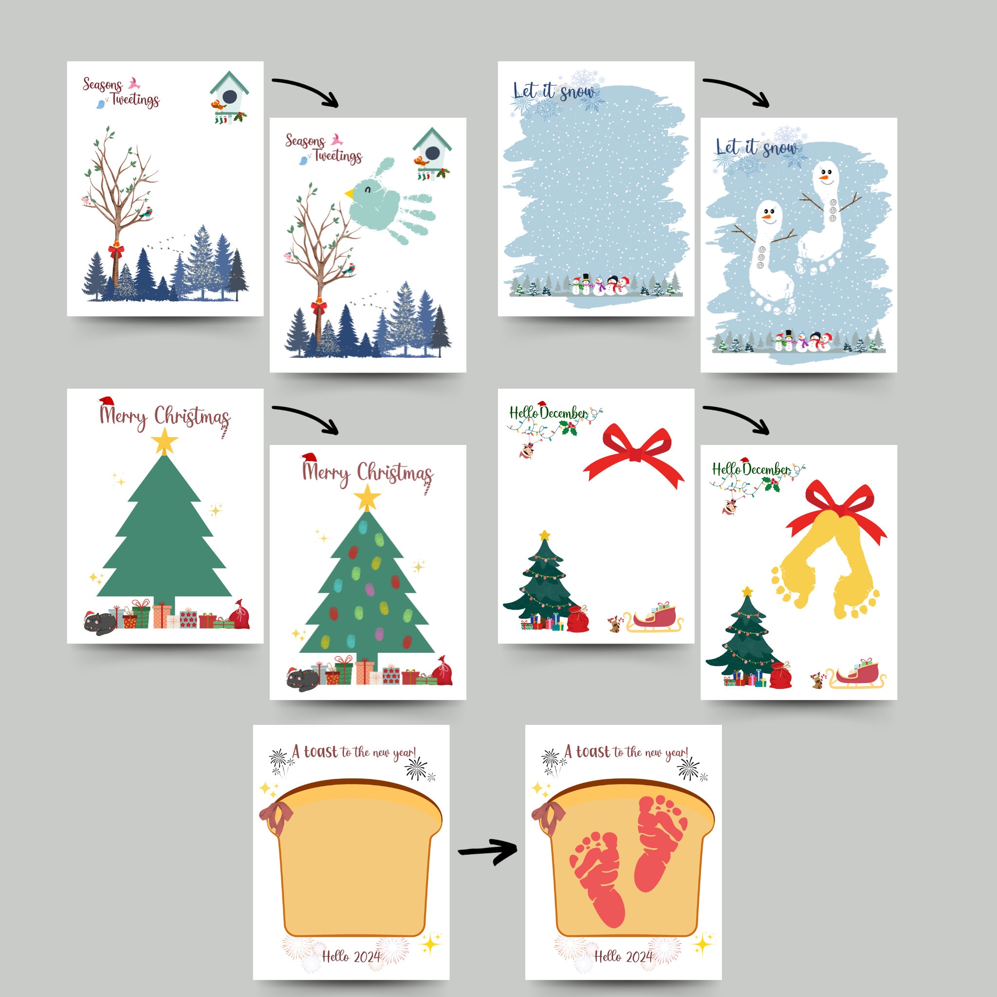 Christmas Handprint Footprint Art & Crafts Printable, DIY Holiday ...