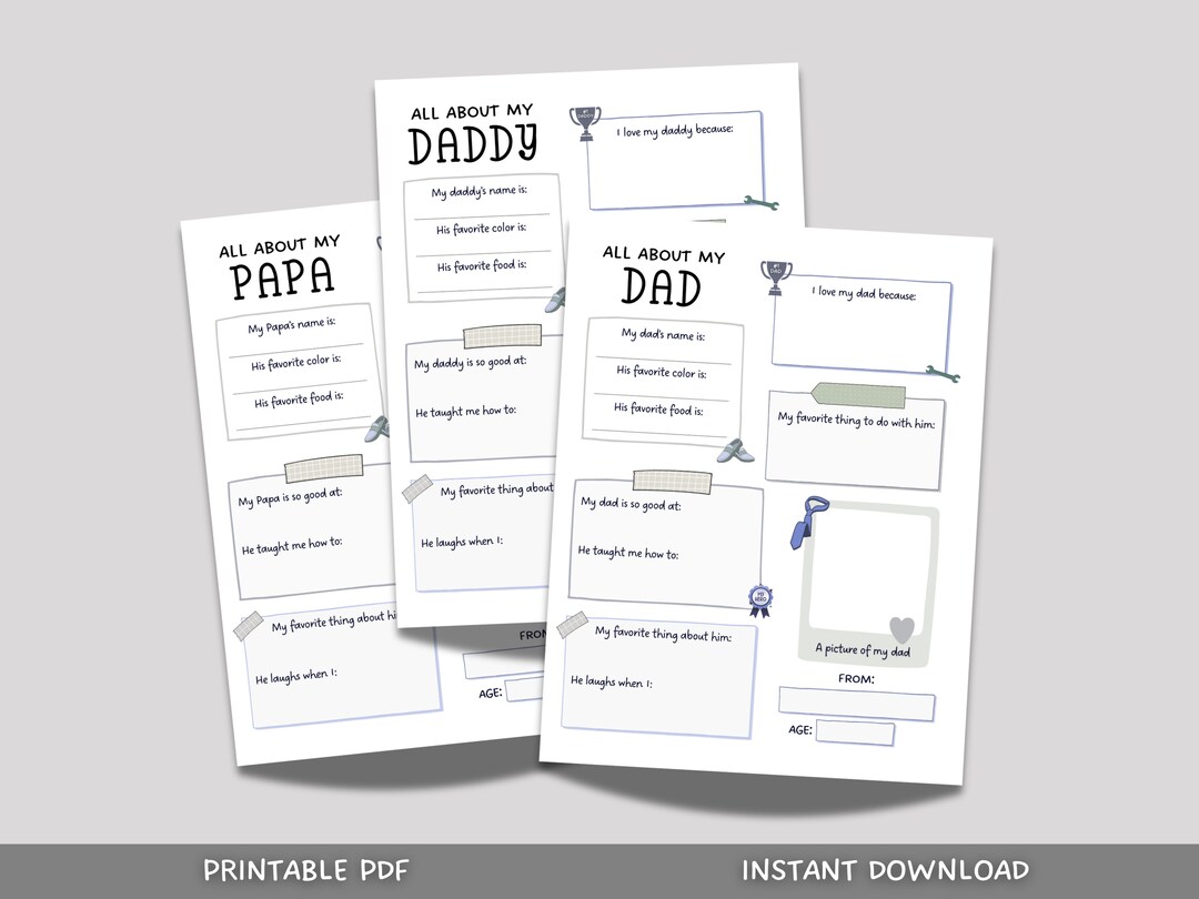 All About My Dad Printable, Father’s Day Questionnaire, All About My ...