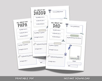 All About My Dad Questionnaire, All About My Daddy Printable, Fathers ...