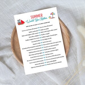 Summer Would You Rather Game Printable, Summer Camp Activity, Beach ...