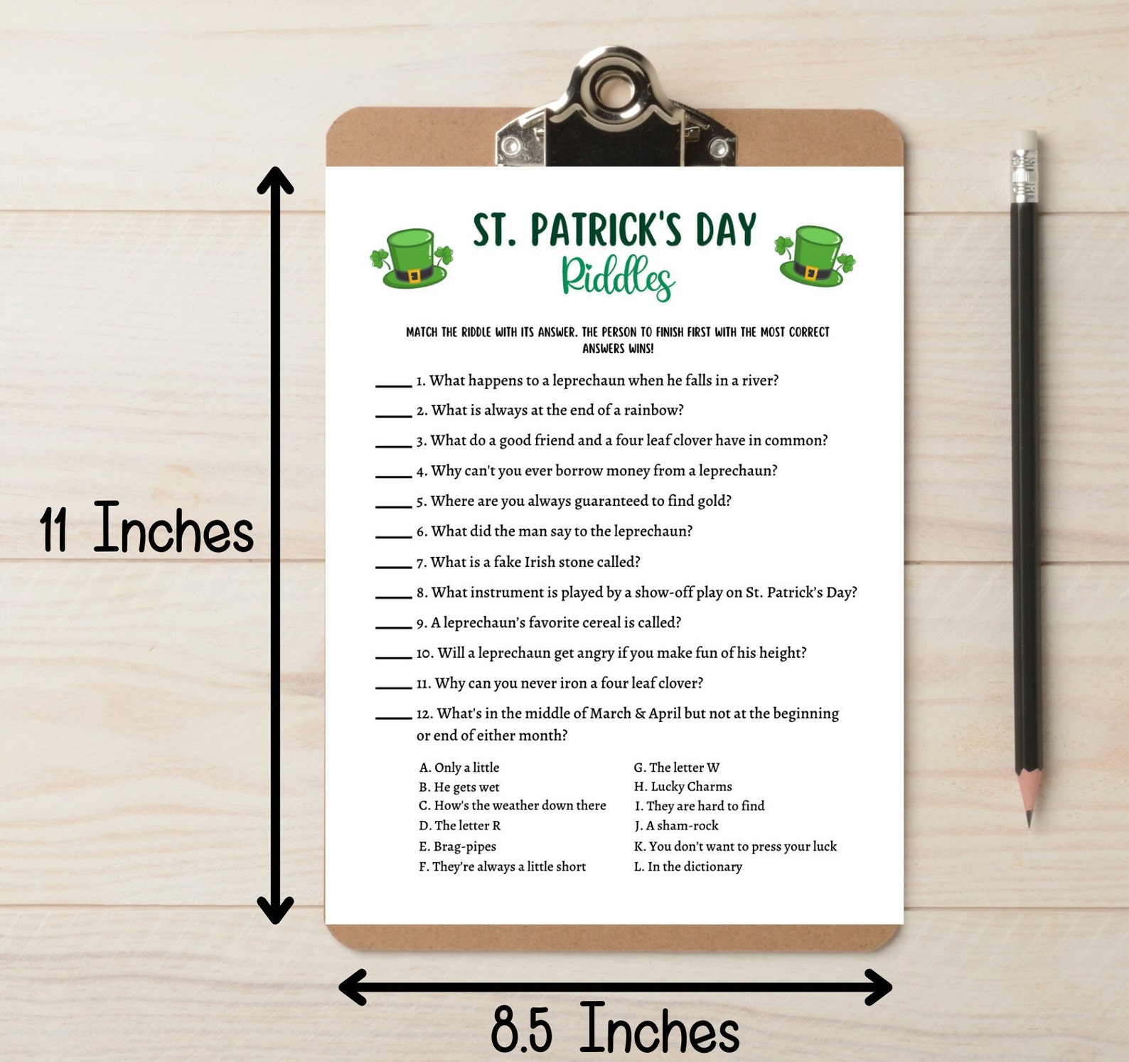 St Patrick's Day Riddles Game Printable St Pattys Riddle - Etsy