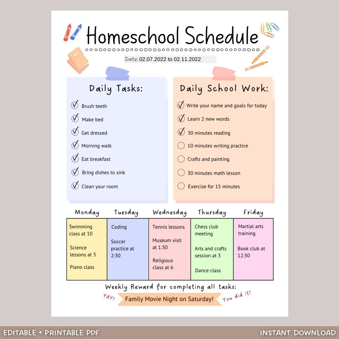Homeschool Schedule, Homeschool Planner Printable, Homeschool Daily ...