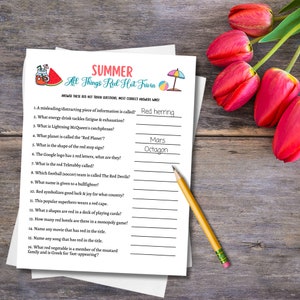 Summer Trivia Game Printable, Pool Party Games, Summer Camp Fact or ...