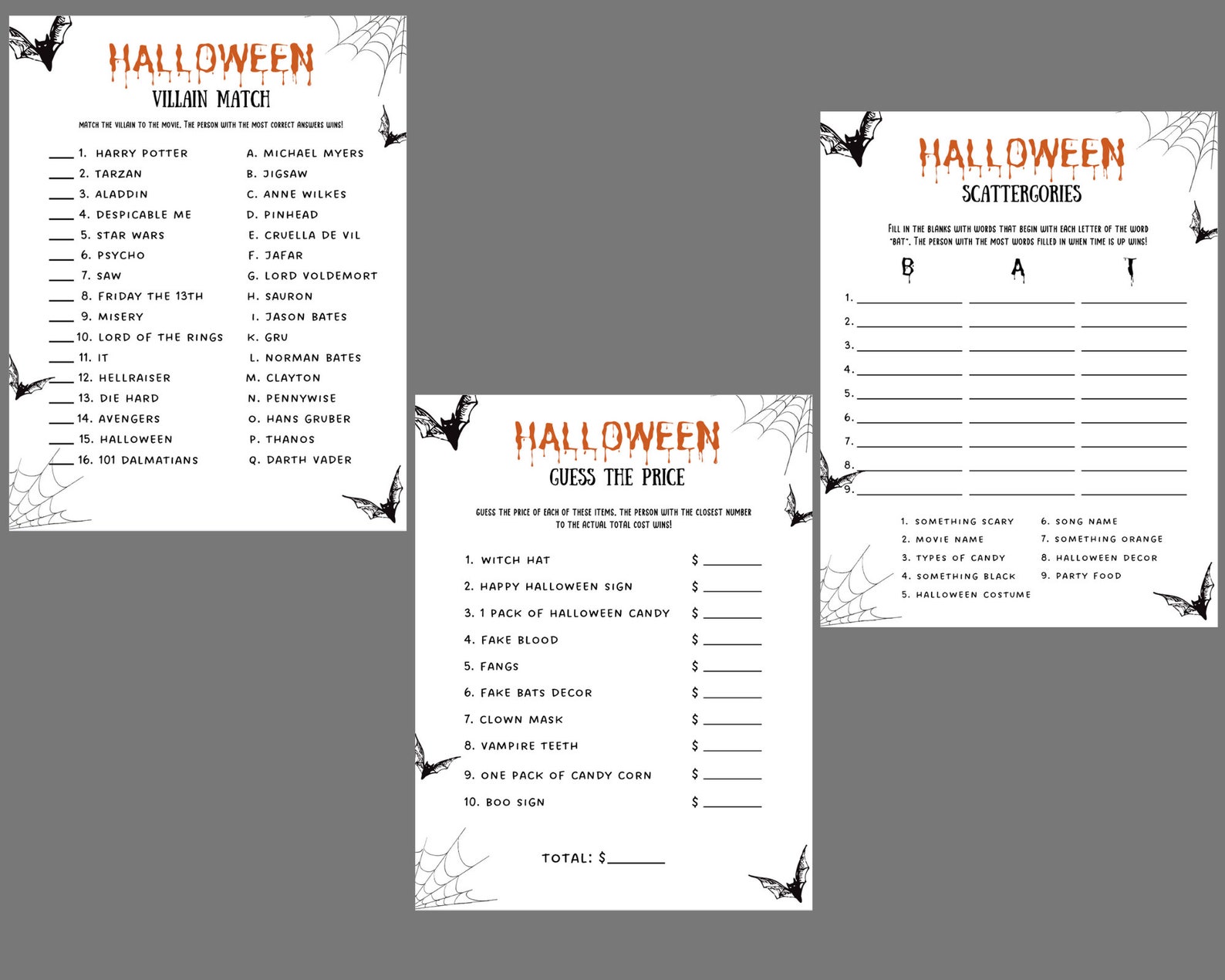 Halloween Party Games Printable Party Games Bundle - Etsy