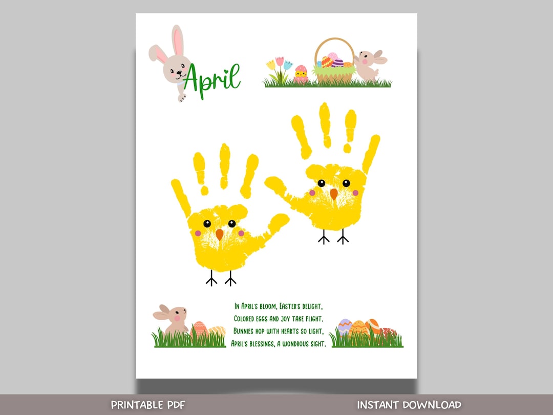 April Handprint Footprint Crafts Printable, DIY Art Kids Preschool ...