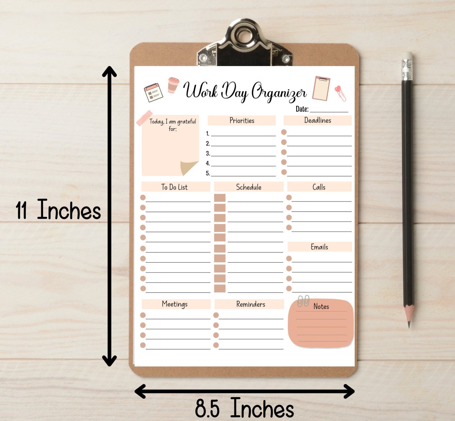Work Day Organizer Editable Fillable Printable Work Planner - Etsy