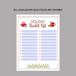 Holiday Bucket List Printable, Editable Christmas Bucket List, Winter ...