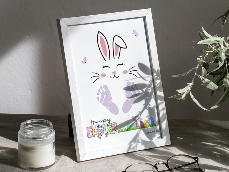 Happy Easter Bunny Footprint Craft for Kids Printable, DIY Handprint ...