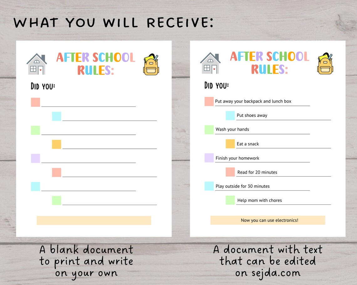 Editable After School Rules Printable After School Checklist - Etsy