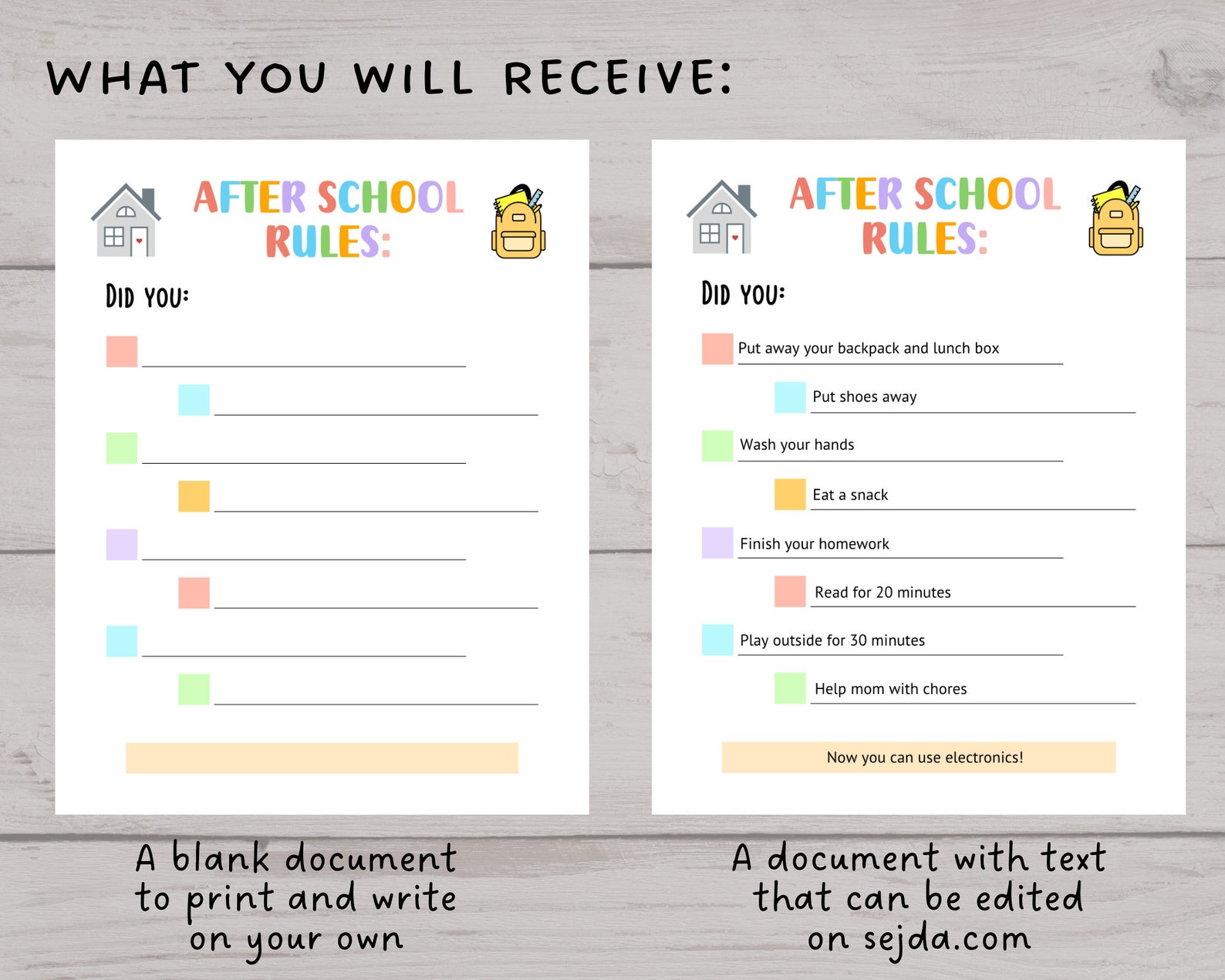 Editable After School Rules Printable After School Checklist - Etsy