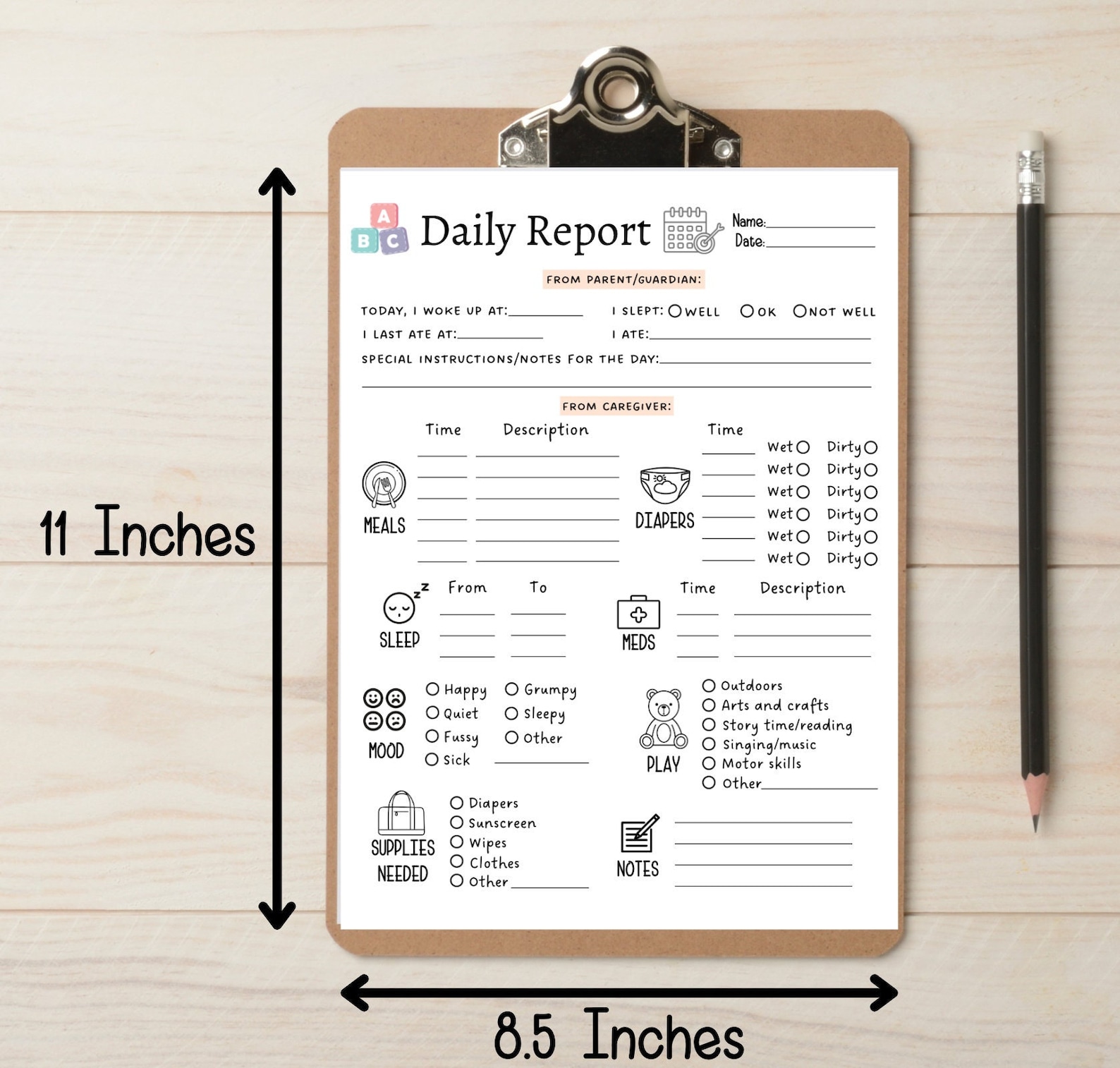 Daily Toddler Log Printable Infant Toddler Daily Report - Etsy