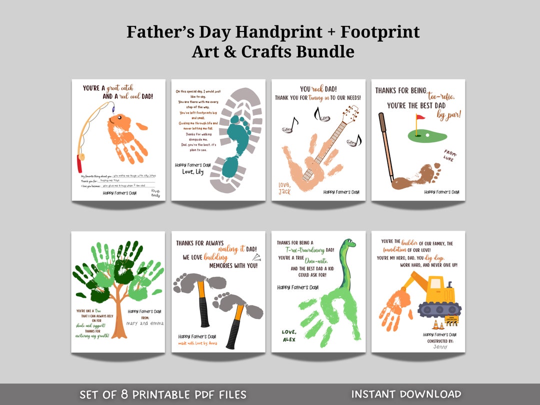 Father's Day Handprint & Footprint Art Printable, Gift for Dad From ...