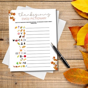 Thanksgiving Emoji Pictionary Game Printable, Fun Thanksgiving Trivia ...