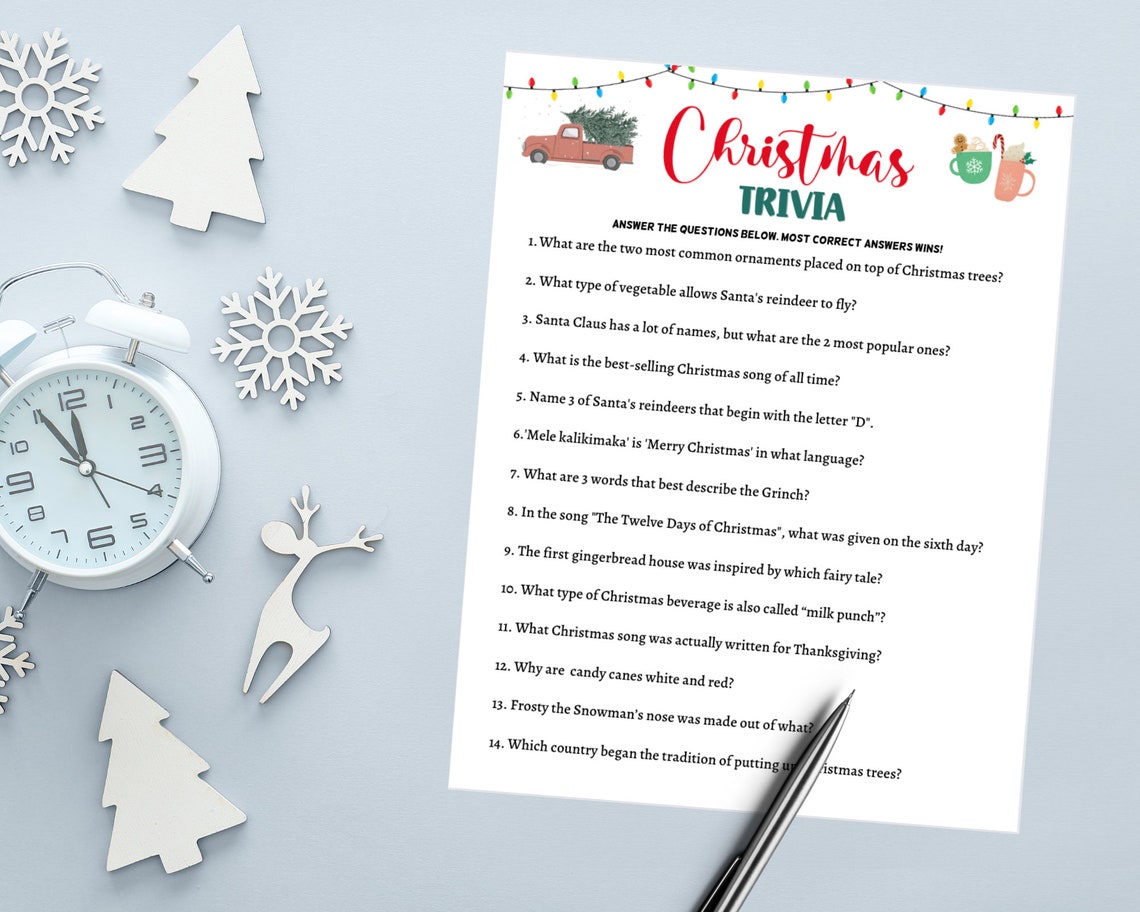 Christmas Trivia Game Printable Fun Holiday Party Game - Etsy