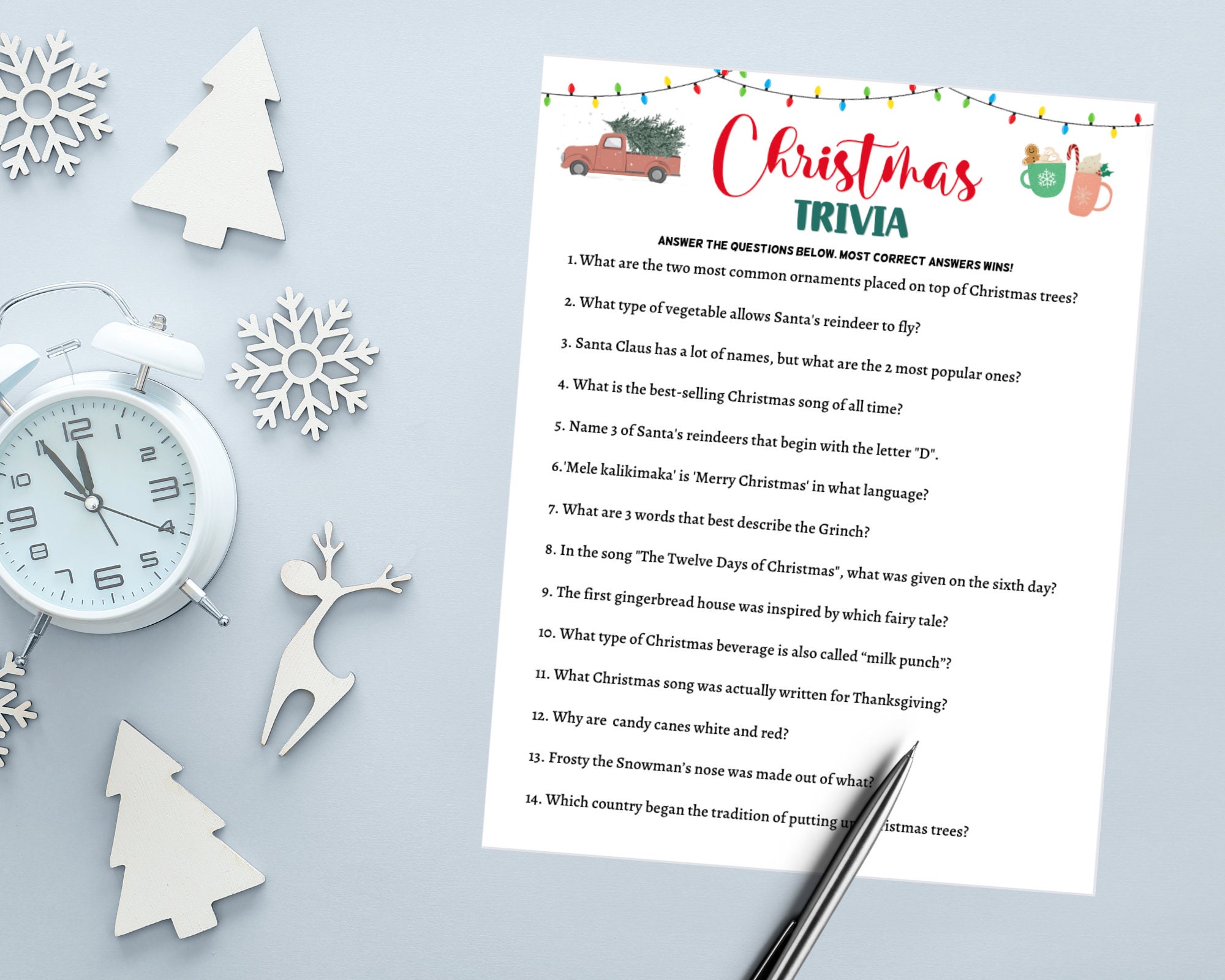 Christmas Trivia Game Printable Fun Holiday Party Game - Etsy