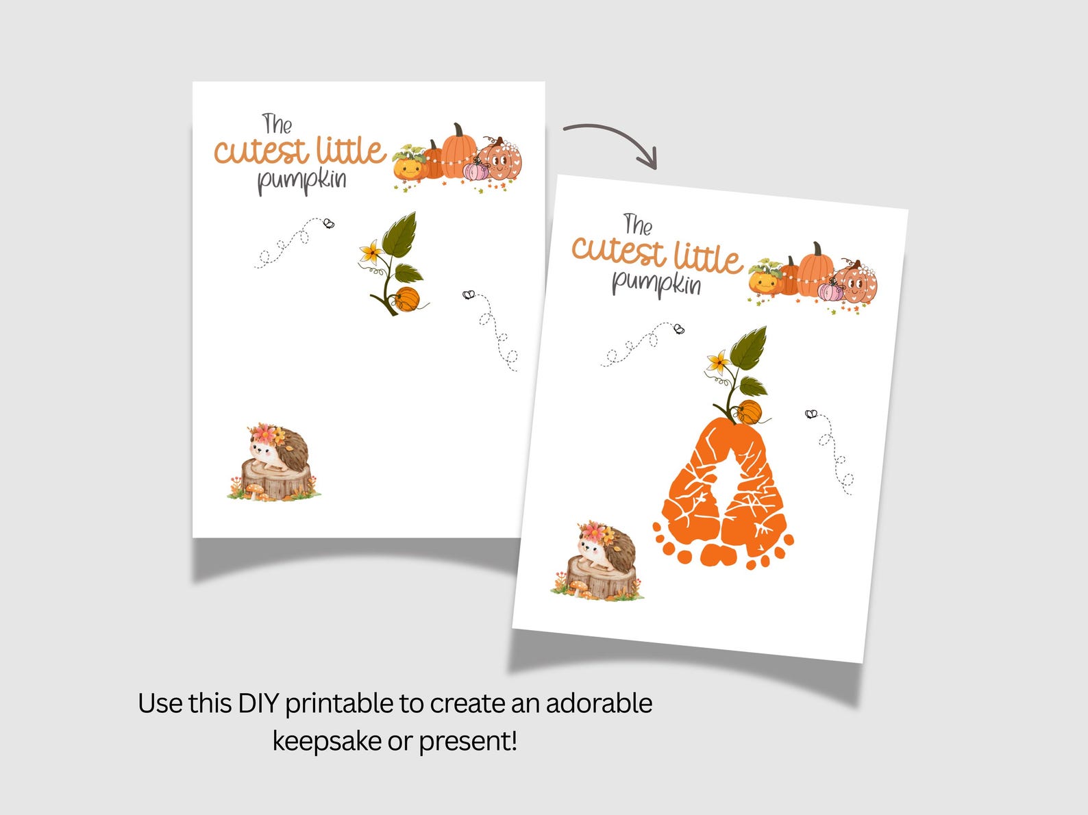 Pumpkin Footprint Craft Printable, Fall Autumn Activity DIY Wall Art ...