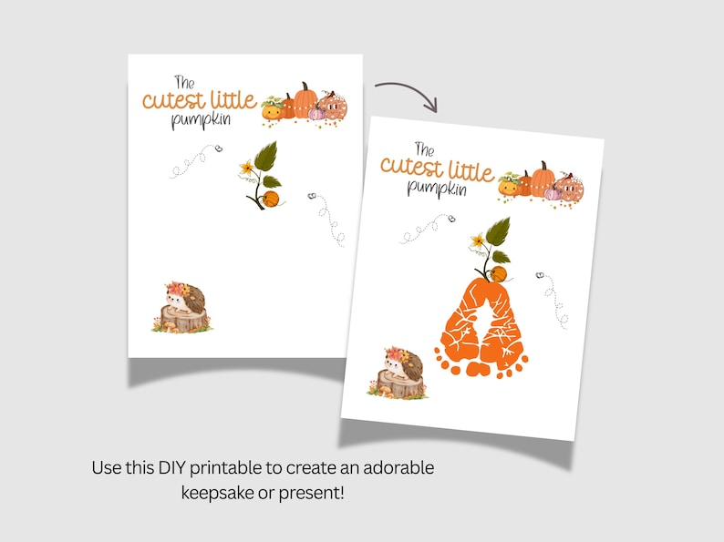 Pumpkin Footprint Craft Printable, Fall Autumn Activity DIY Wall Art ...