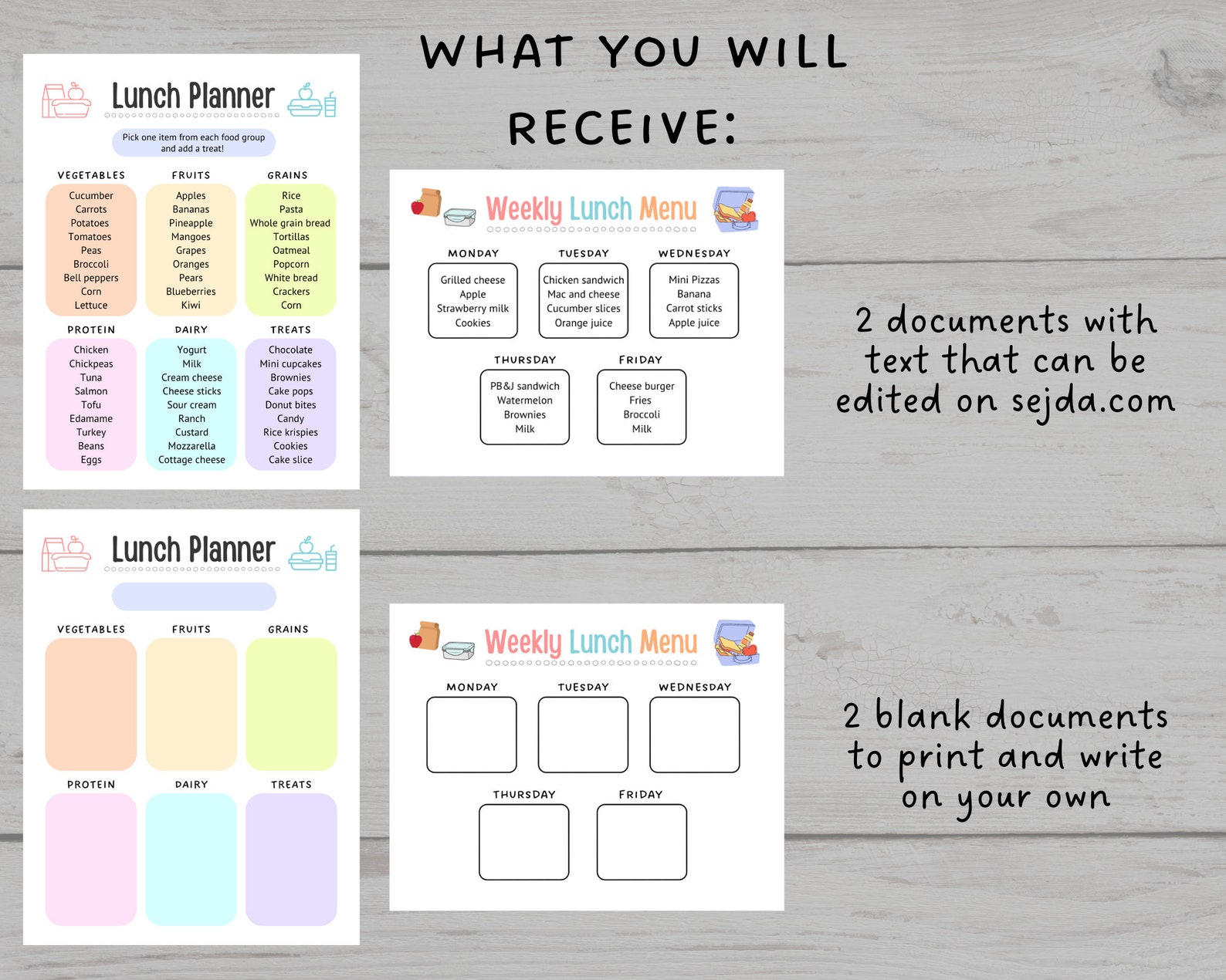 School Lunch Meal Planner Printable Editable Lunch Menu Kids - Etsy