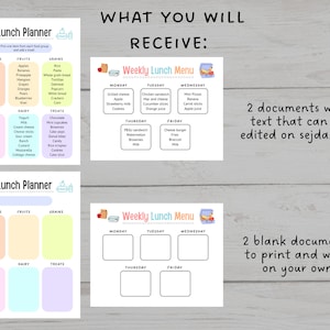 School Lunch Meal Planner Printable Editable Lunch Menu Kids - Etsy UK