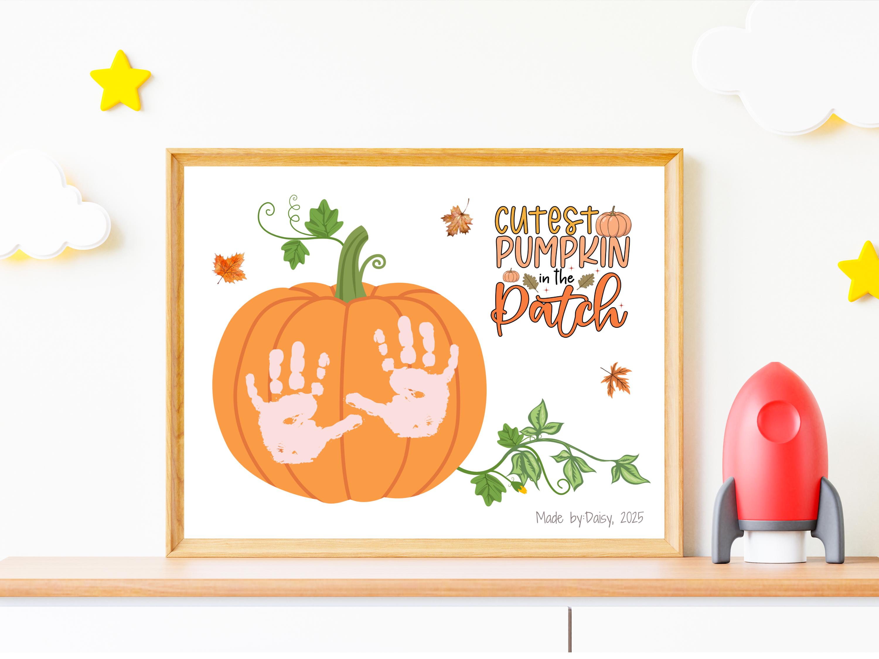 Pumpkin Handprint Craft Printable, Fall Autumn Activity DIY Footprint ...