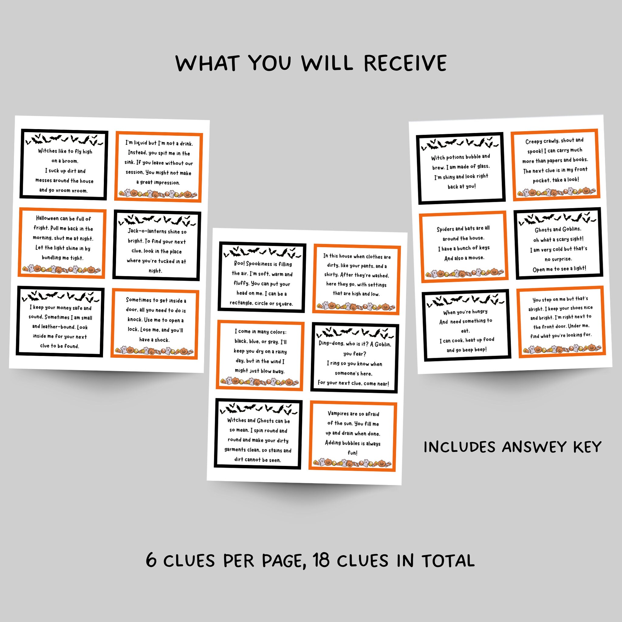 Indoor Halloween Treasure Hunt for Kids, Halloween Scavenger Hunt Clues ...