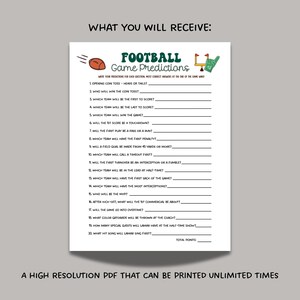 Football Predictions 59 Game Printable, Super Bowl Sunday Party ...
