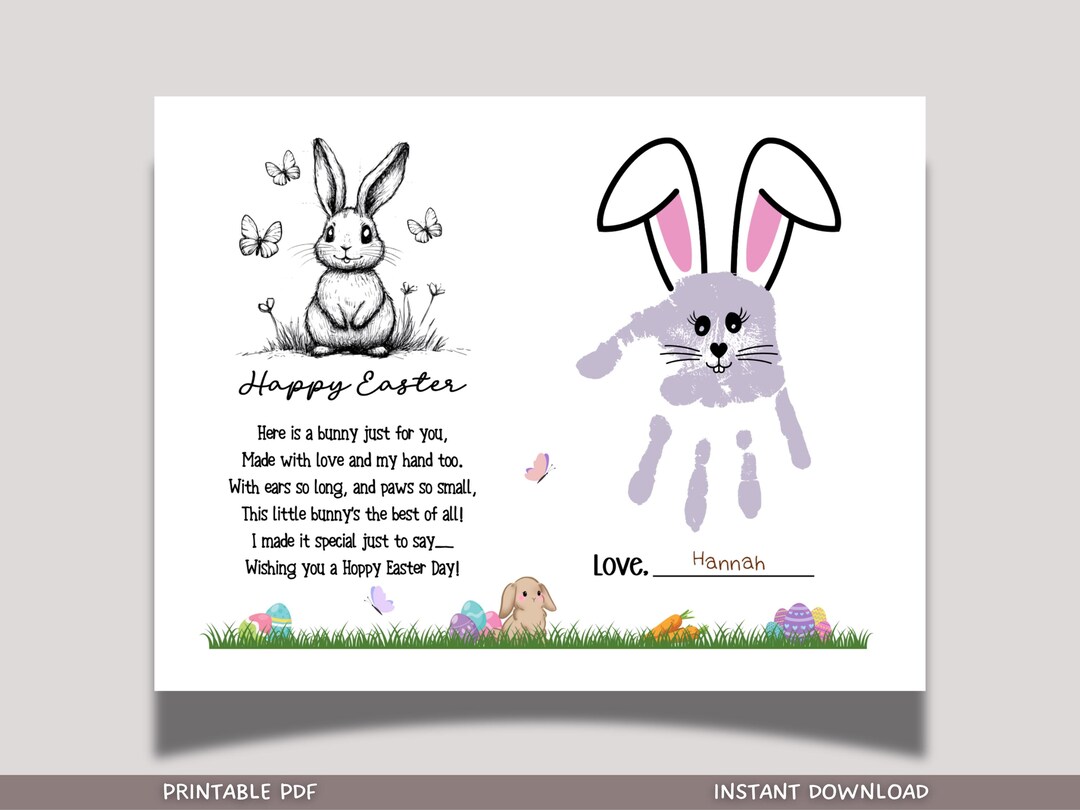 Bunny Happy Easter Poem Handprint Craft for Kids Printable, DIY Spring ...