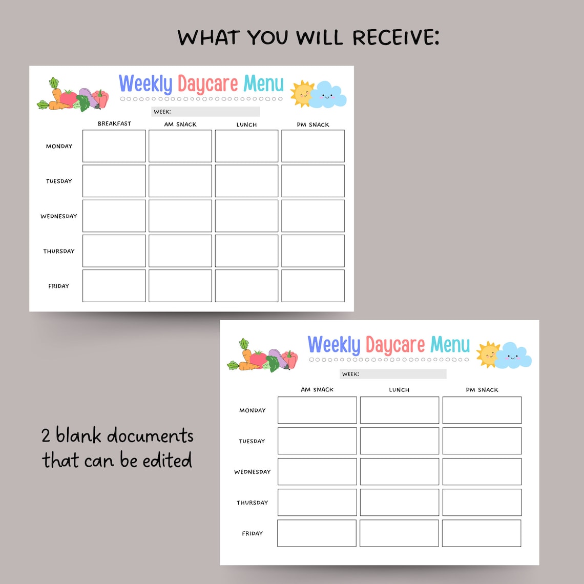 Daycare Weekly Menu Printable, Home Daycare Monthly Meal Planner ...