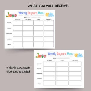 Daycare Weekly Menu Printable, Home Daycare Monthly Meal Planner ...