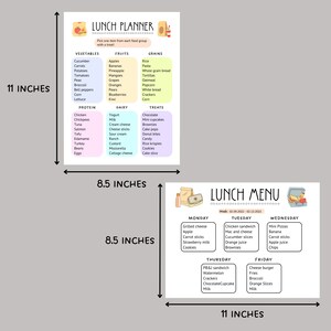 School Lunch Meal Planner Printable, Editable Lunch Menu Kids, Weekly ...