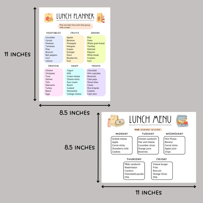 School Lunch Meal Planner Printable, Editable Lunch Menu Kids, Weekly ...