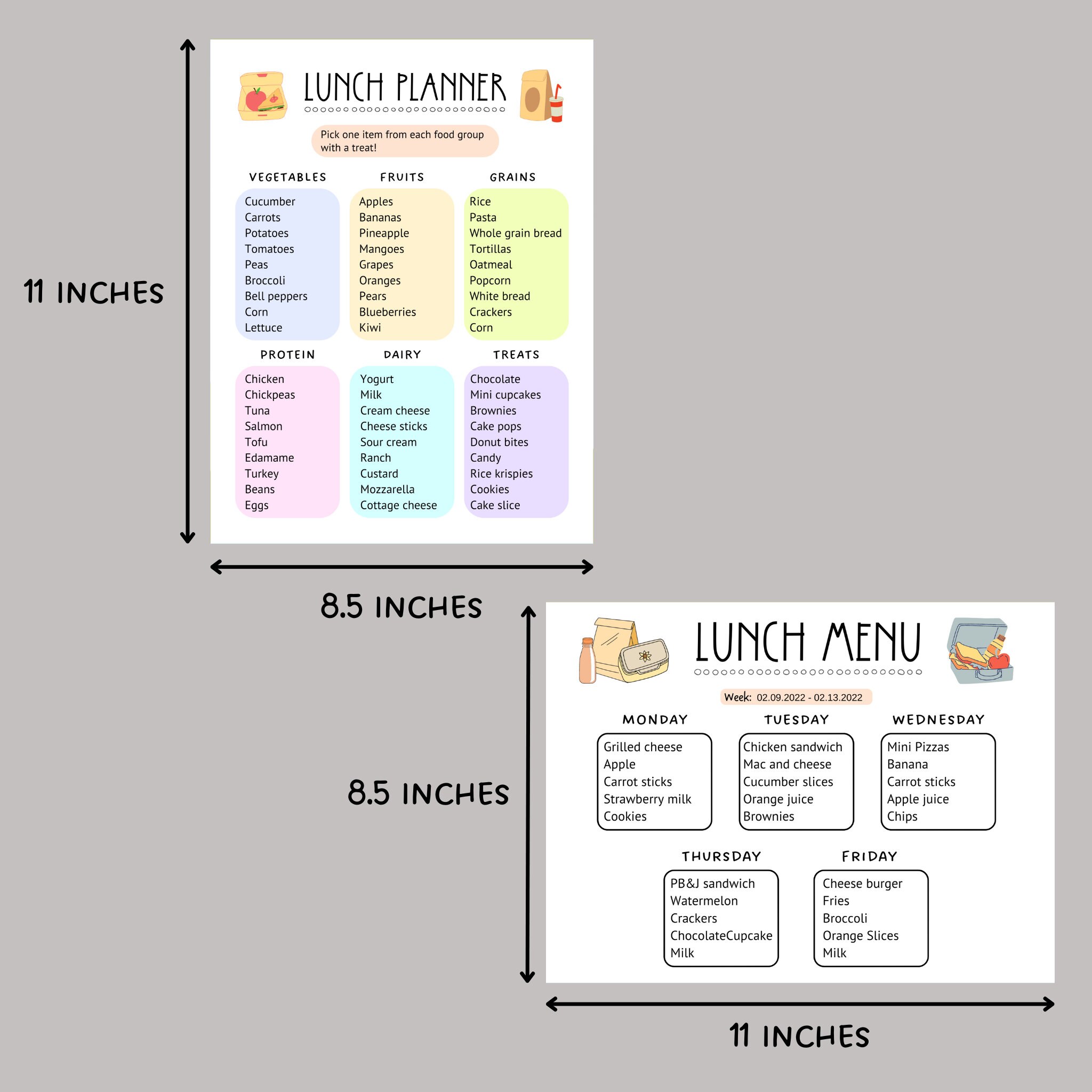 School Lunch Meal Planner Printable, Editable Lunch Menu Kids, Weekly ...