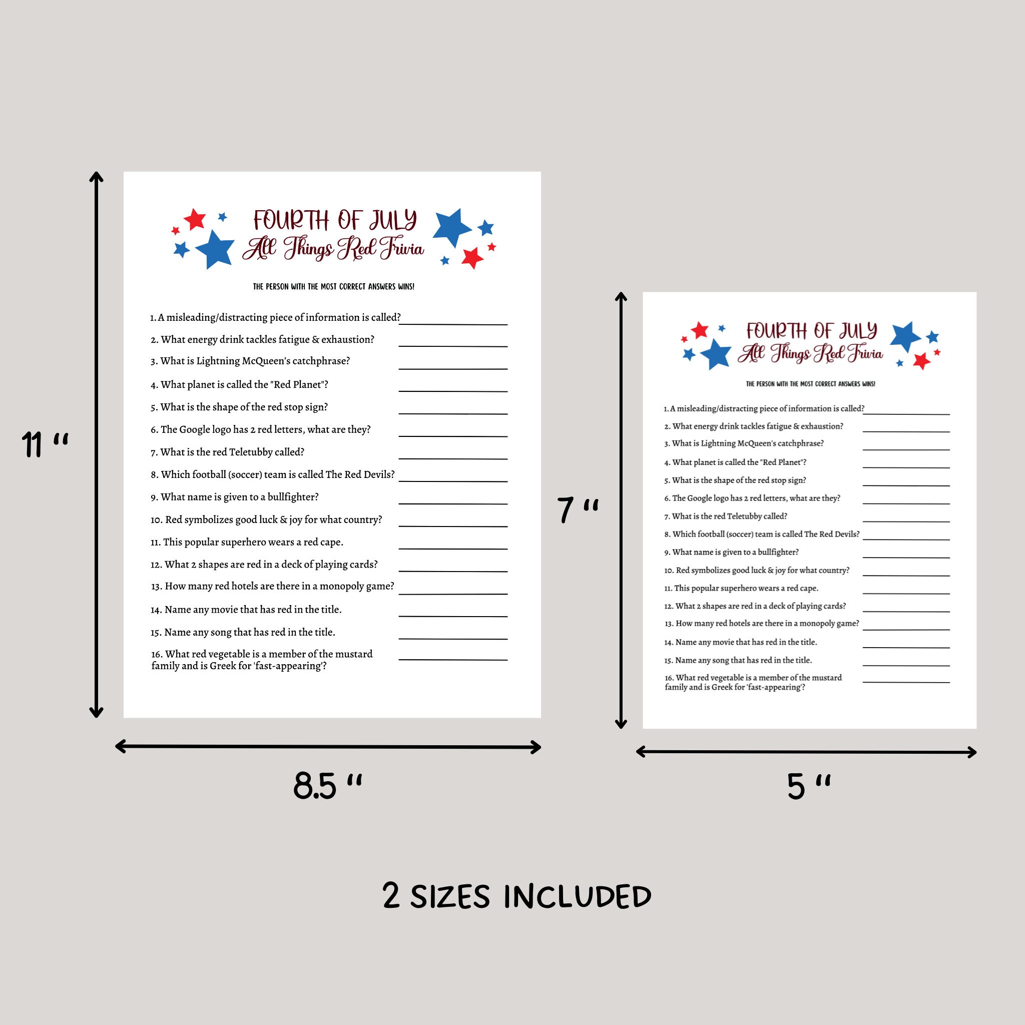 4th of July All Things Red Trivia Game Printable, Independence Day ...