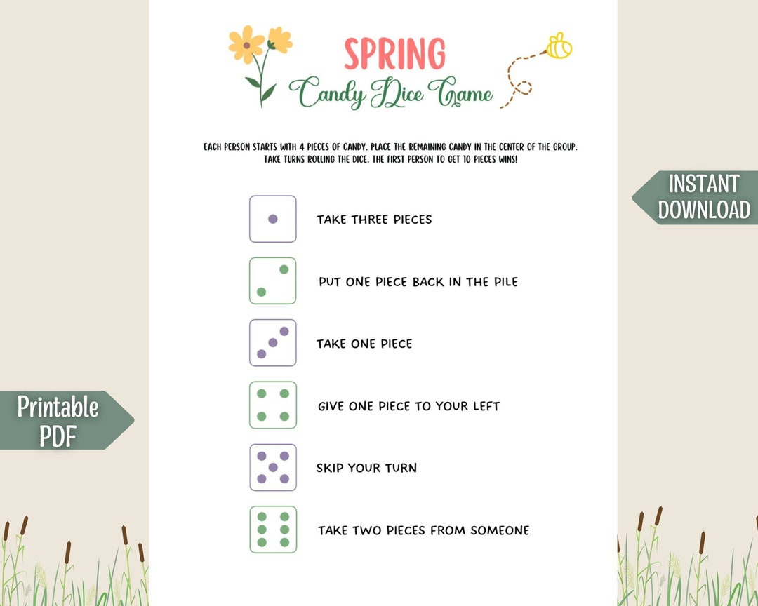 Spring Candy Dice Game Printable Spring Activity Adults & - Etsy