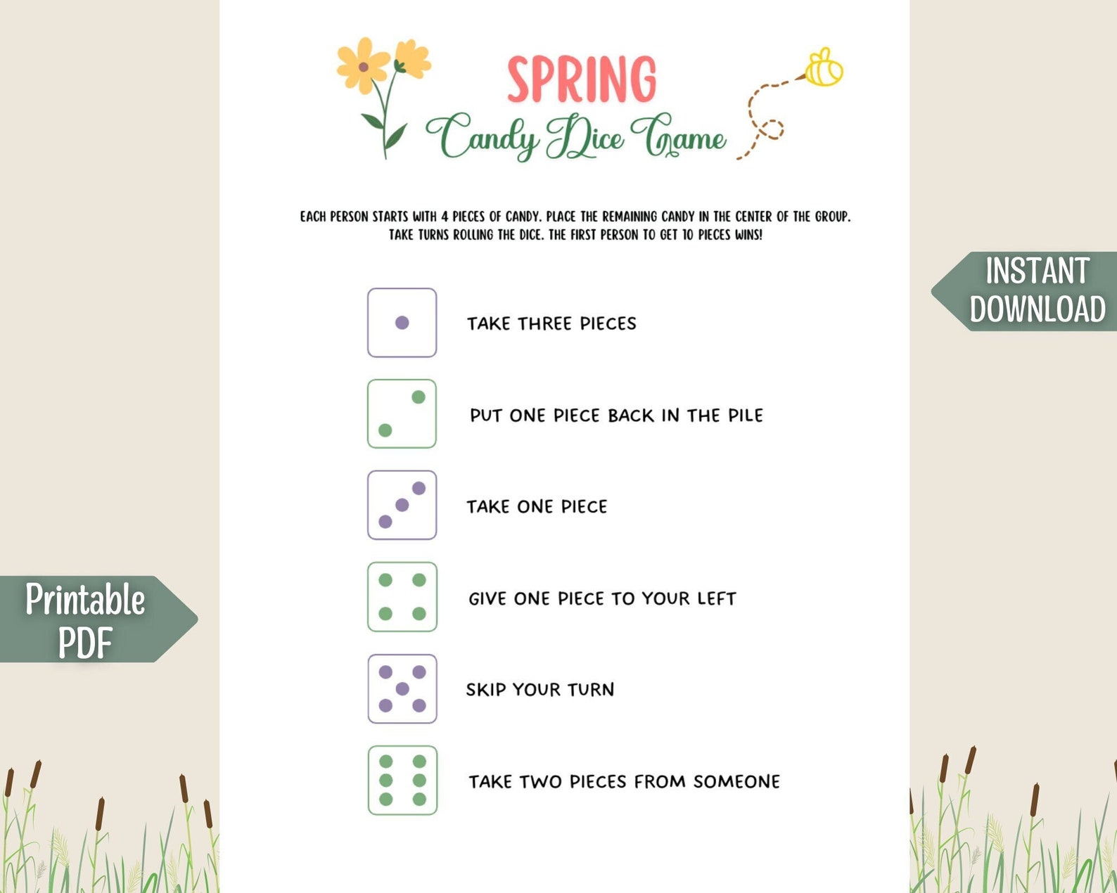 Spring Candy Dice Game Printable Spring Activity Adults & - Etsy