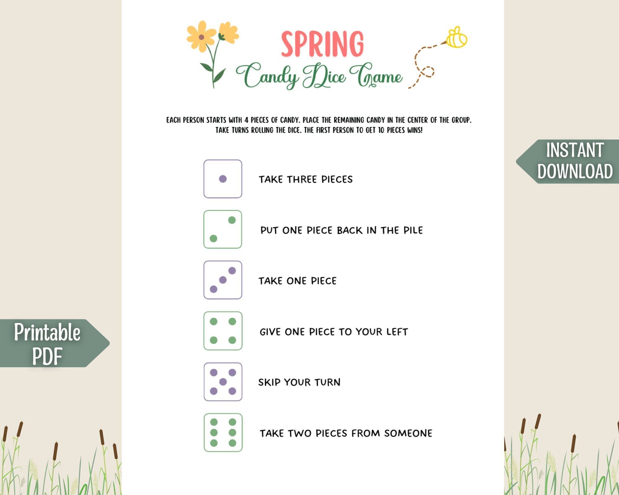 Spring Candy Dice Game Printable Spring Activity Adults & - Etsy