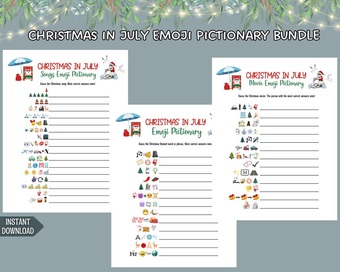 Christmas in July Emoji Pictionary Games Bundle Printable - Etsy