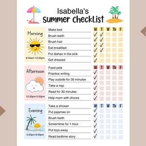 Kids Daily Summer Checklist Schedule Printable Editable Chore - Etsy