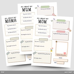All About My Mom Survey Printable, Mothers Day Questionnaire, Mothers ...