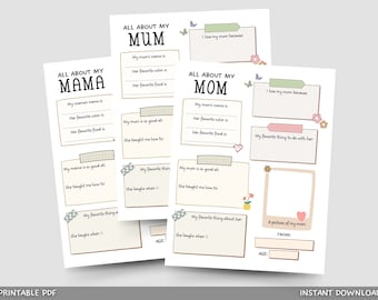 All About My Mom Survey Printable, Mothers Day Questionnaire, Mothers ...