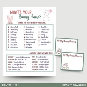 Whats Your Bunny Name Printable, Easter Bunny Name Game, Easter Party ...