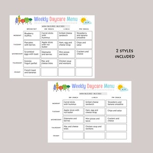 Daycare Weekly Menu Printable, Home Daycare Monthly Meal Planner ...