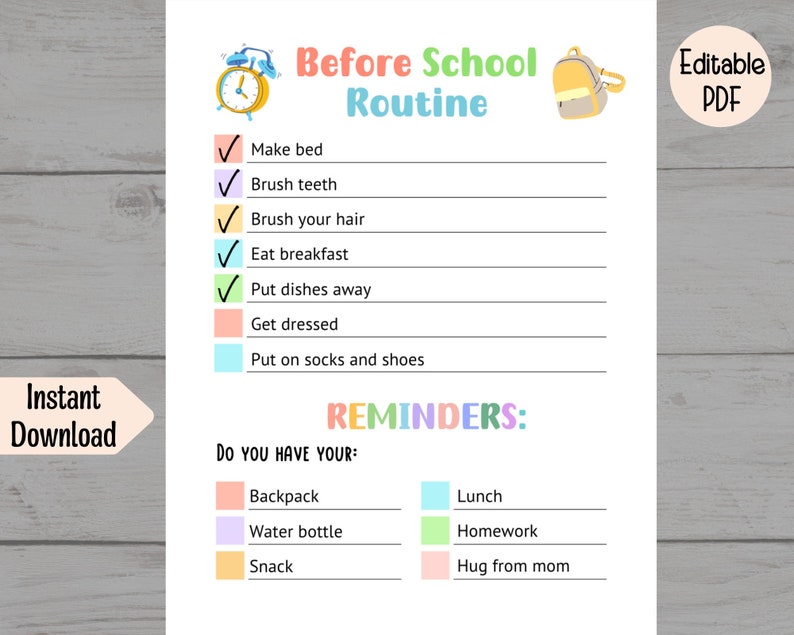 Printable Before School Checklist Morning Reminders for Kids - Etsy